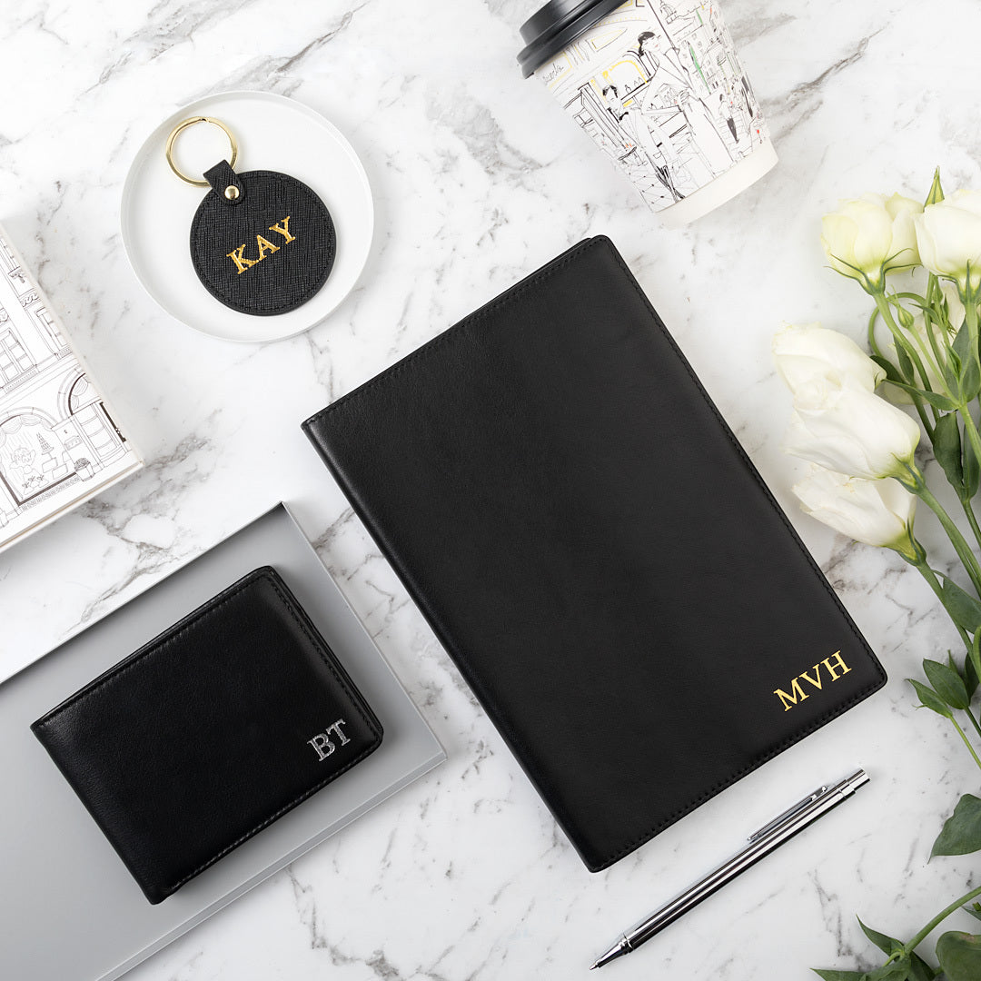 Men's personalised leather wallet and keyring monogrammed with initials ...