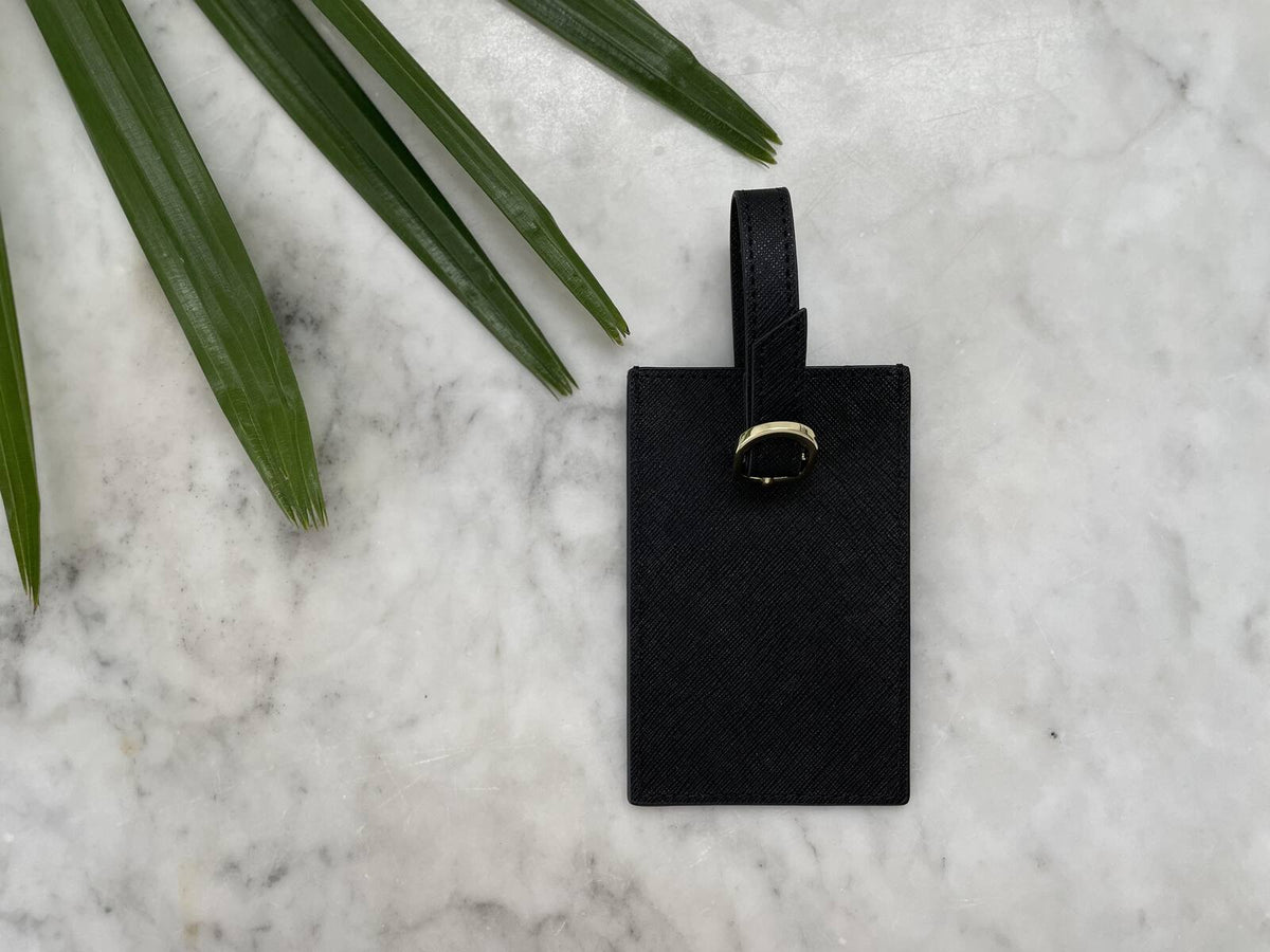 Personalised travel luggage tag in black leather monogrammed with your ...